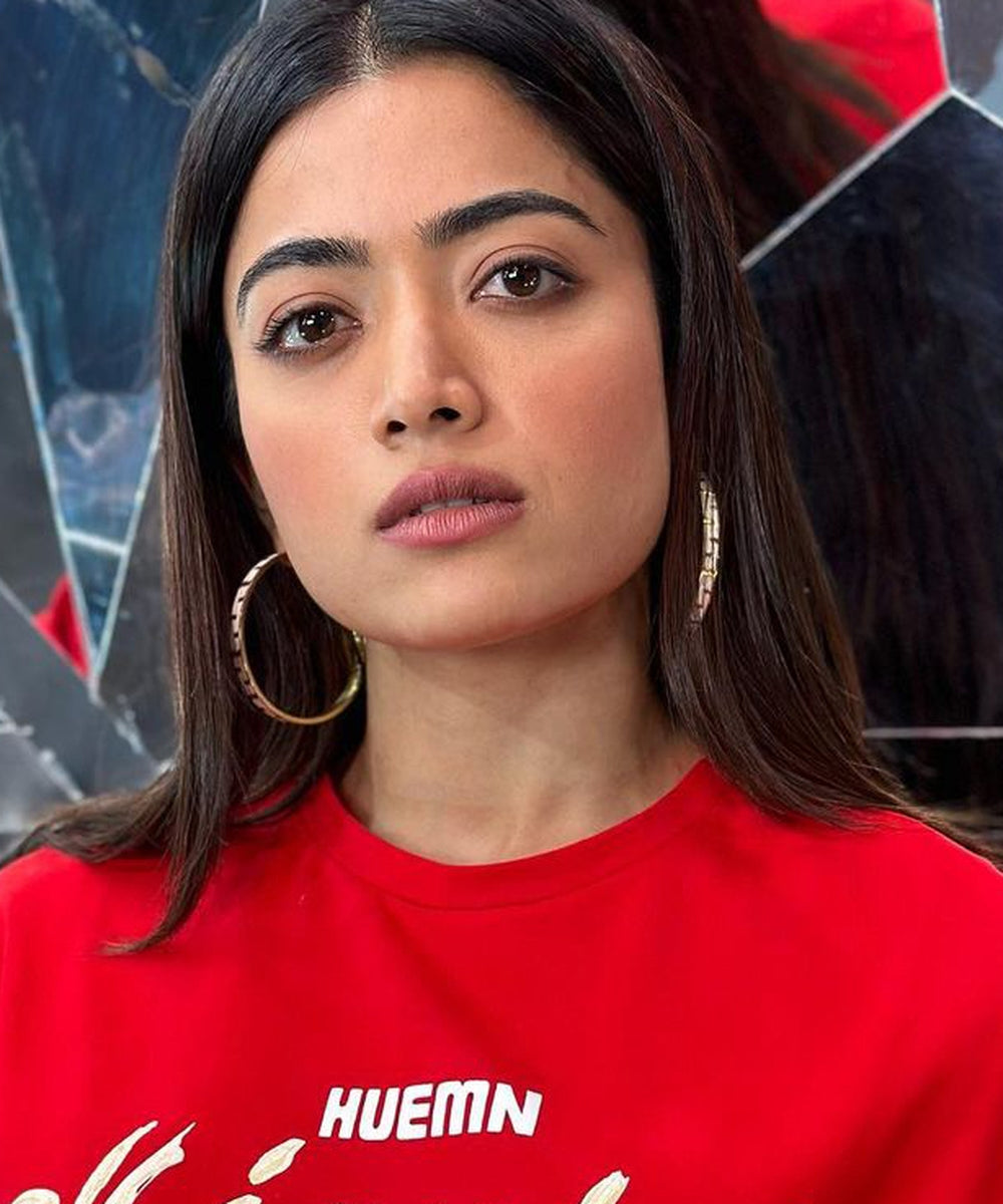 Rashmika Wearing MNSH Large Ray White Hoops